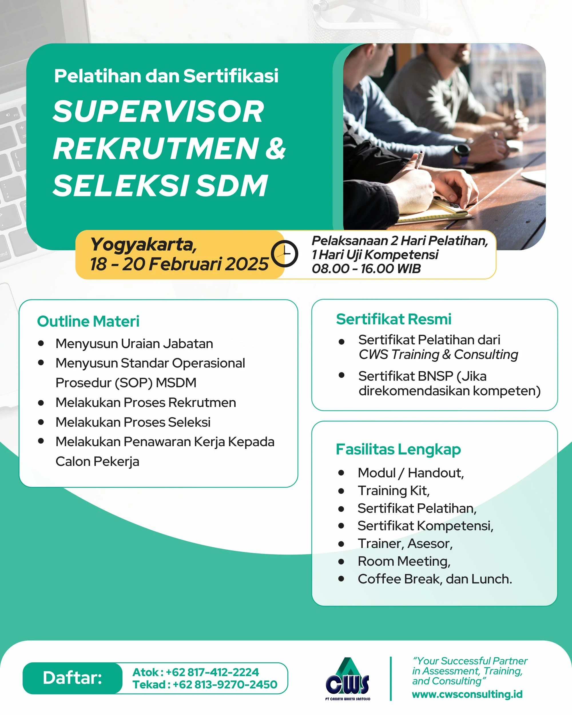 Supervisor Rekrutmen dan Seleksi SDM [Pelatihan dan Sertifikasi BNSP] - PT CWS